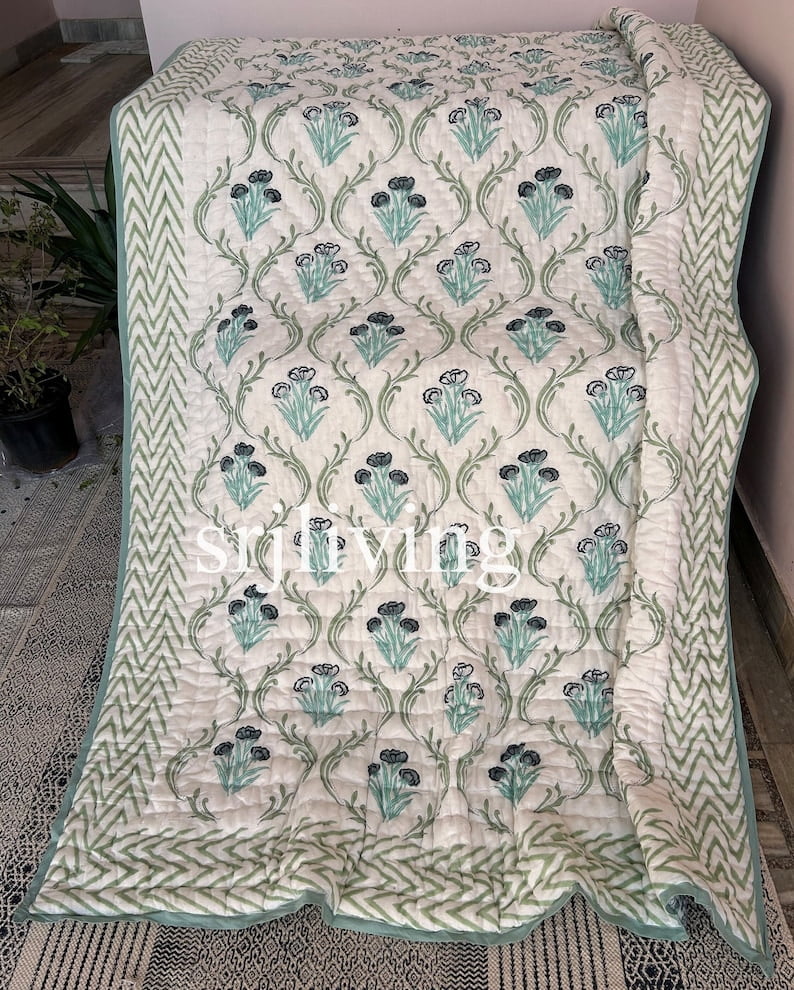 Indian traditional Hand Block Printed Quilt 100%Cotton, Light Weight ...