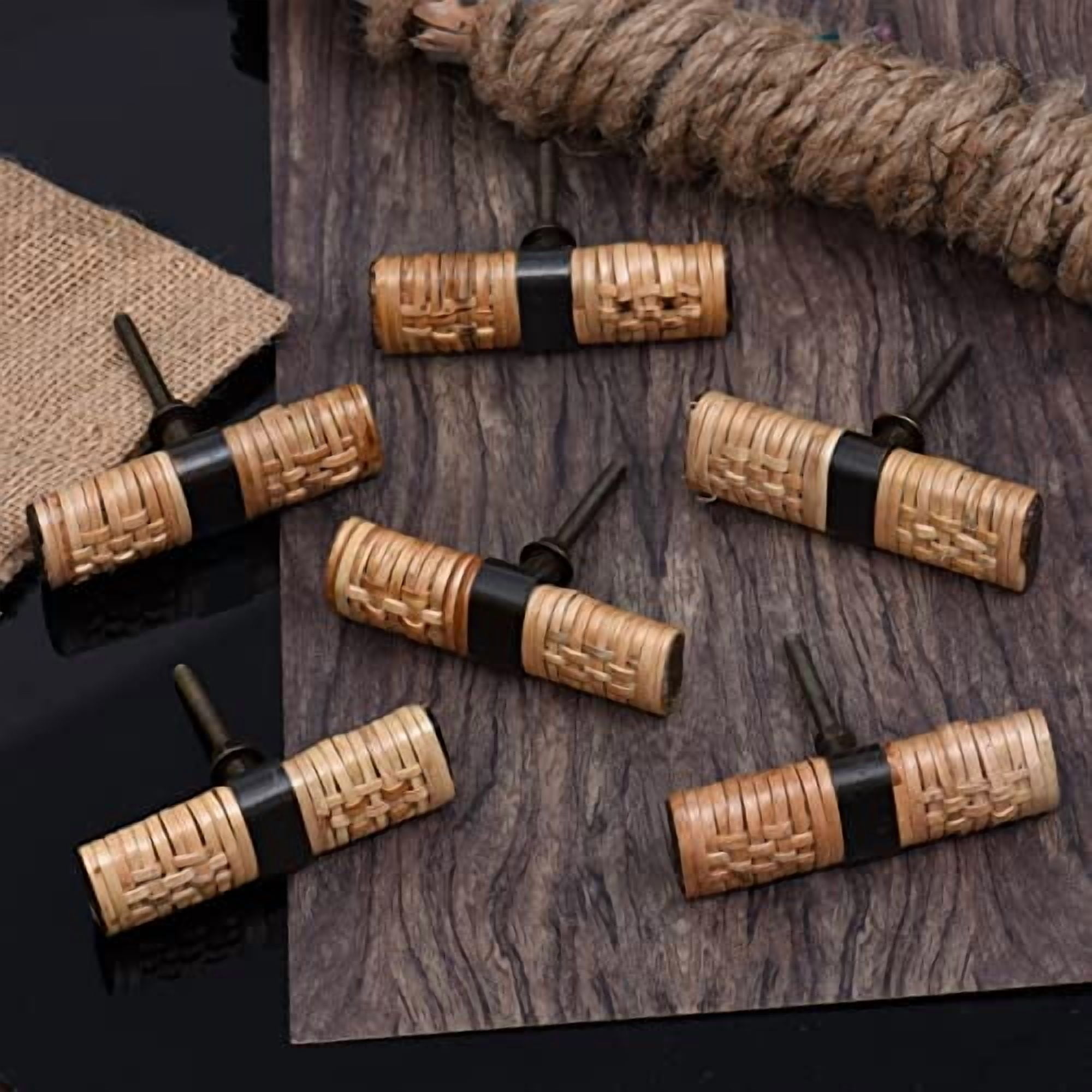 IndianShelf 12 Pack Natural Rattan Cabinet Knobs- Wicker Drawer Pulls ...