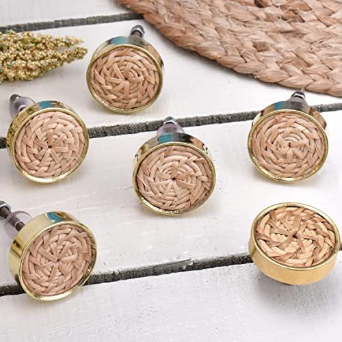 IndianShelf 6 Pieces Natural Rattan Cabinet Knobs- Wicker Drawer Pulls ...