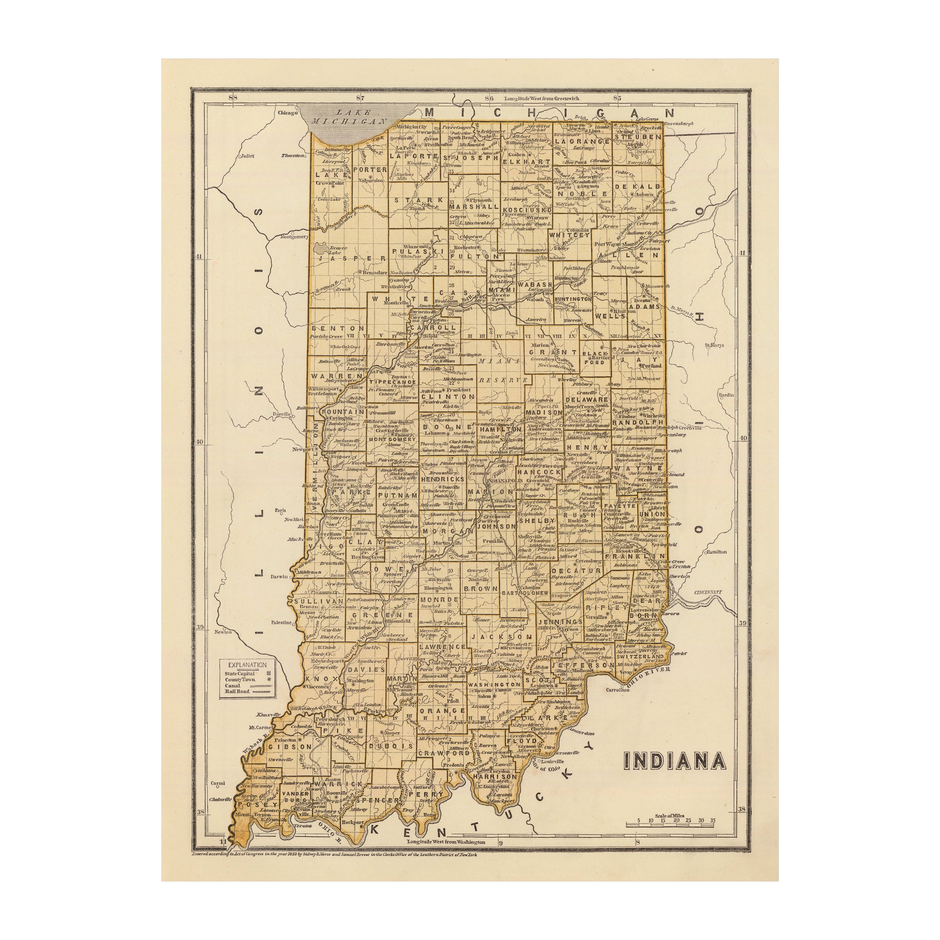Indiana Art, 1842 Vintage Map of Indiana History Wall Decor Gift, Old ...