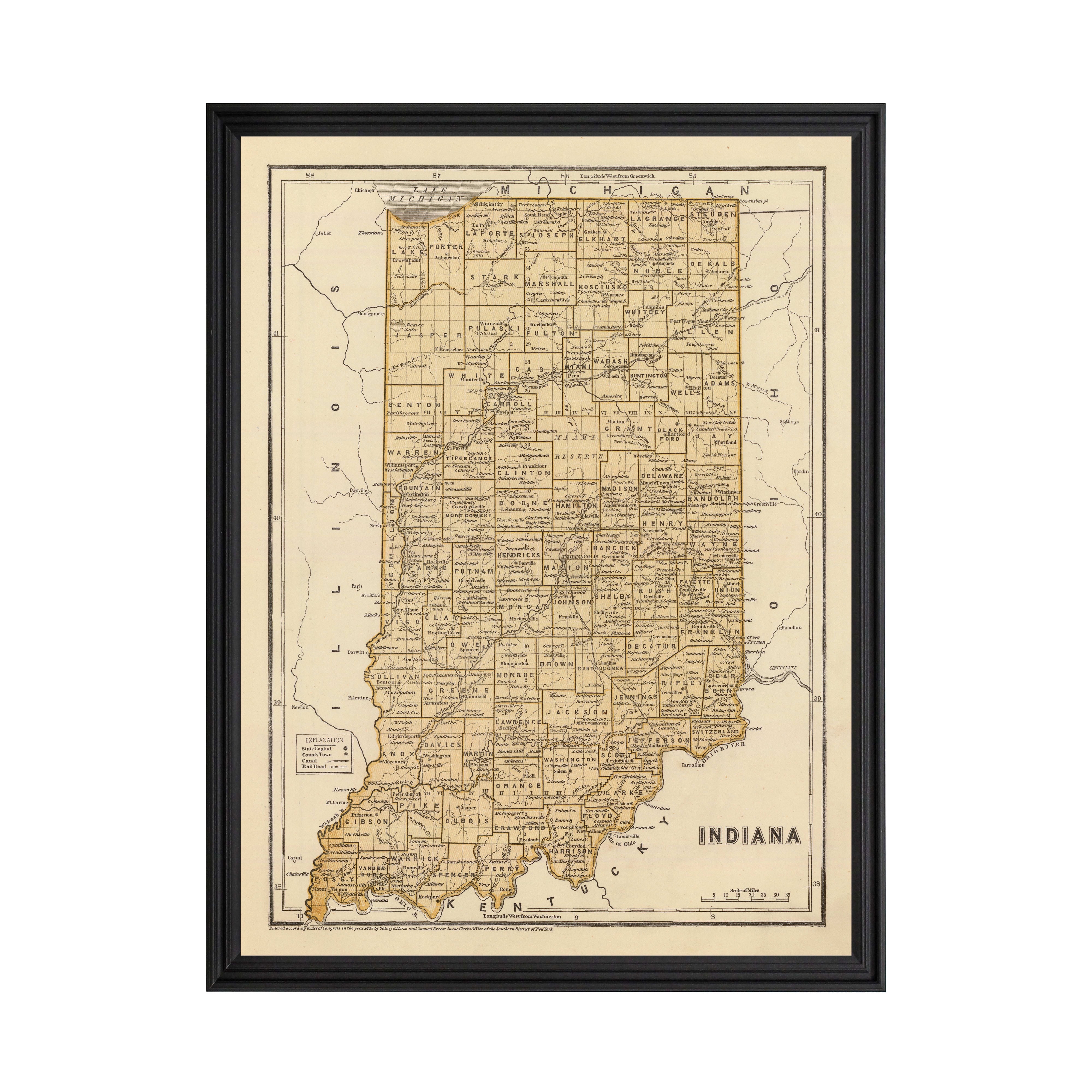 Indiana Art, 1842 Vintage Map of Indiana History Wall Decor Gift, Old ...