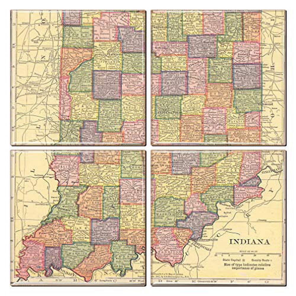 Indiana Coaster of Vintage Map (Set of 4) - Walmart.com