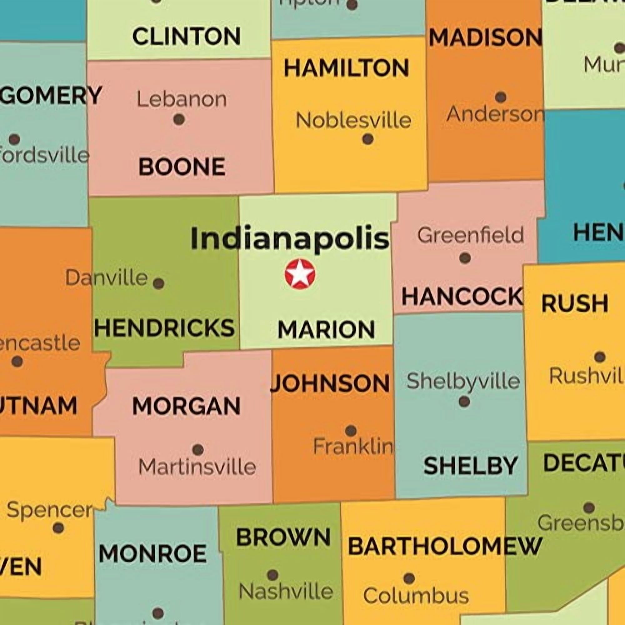 Indiana Counties Map - Standard - 36" x 52.25" Paper - Walmart.com
