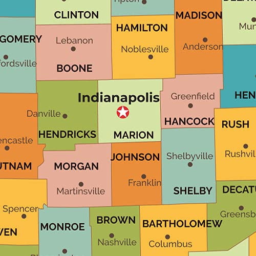 Indiana Counties Map - Standard - 36" x 52.25" Paper - Walmart.com