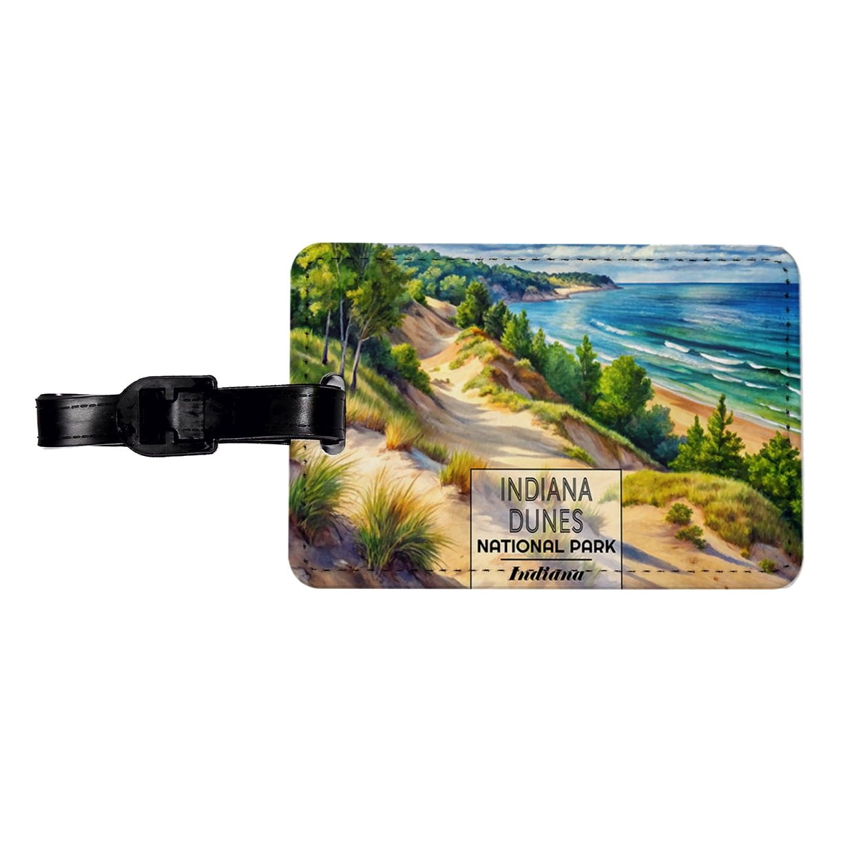 Indiana Dunes National Park Watercolor Faux Leather Travel Luggage Tag ...