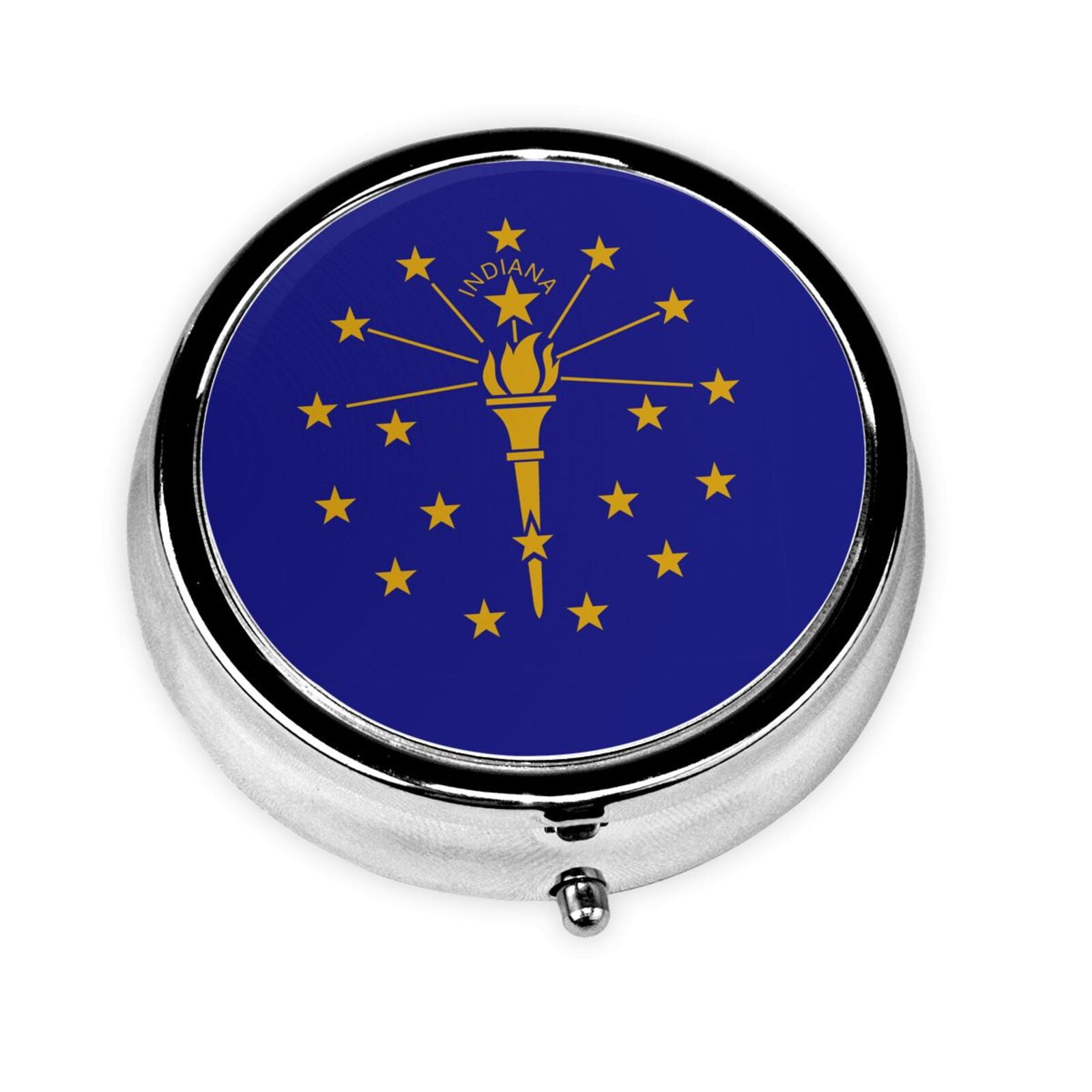 Indiana Flag Logo Pill Case Pill Box Round 3 Compartment Small Pill ...