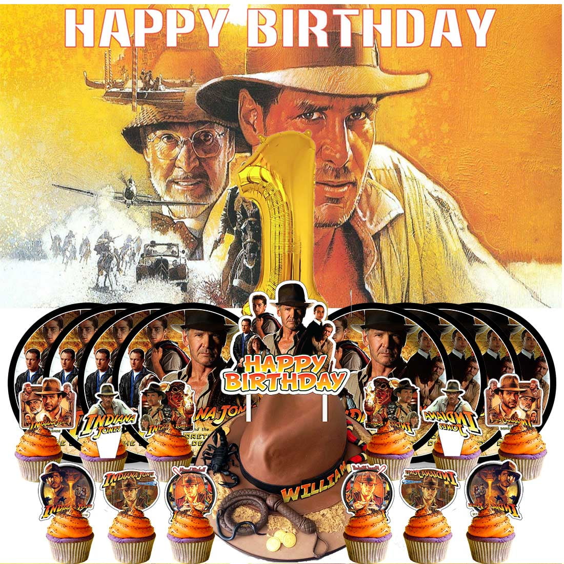 Indiana Jones Balloons Party Supplies 1st Decor Tableware Birthday Cake ...