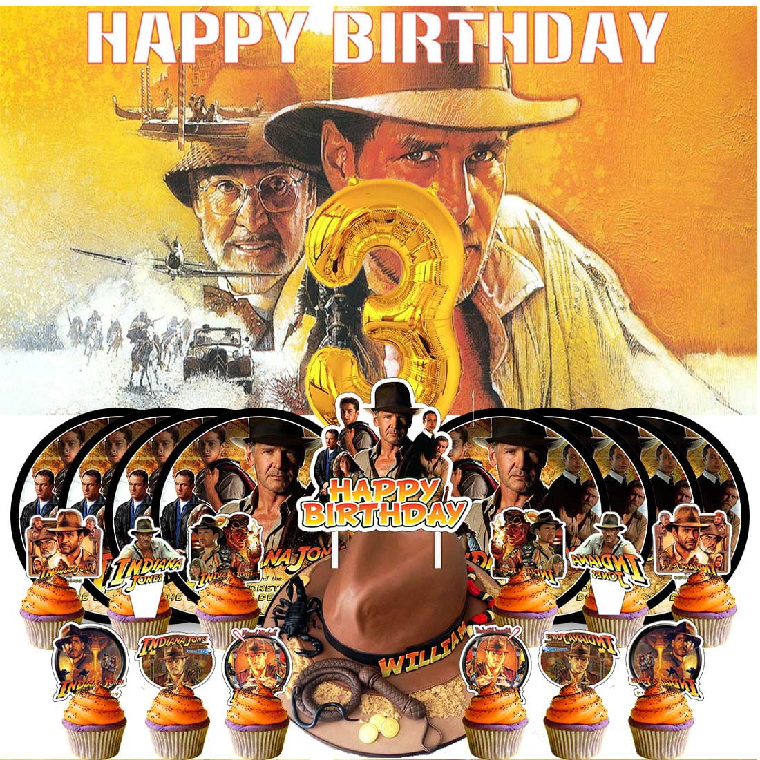 Indiana Jones Balloons Party Supplies 3rd Decor Tableware Birthday Cake ...