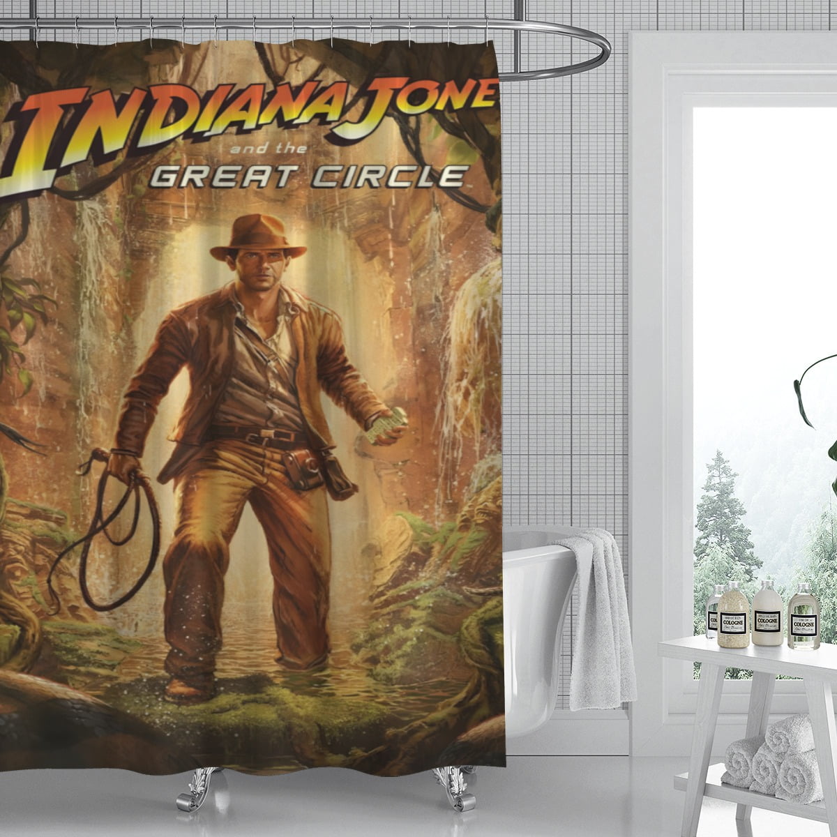 Indiana Jones shower curtain features a bold and iconic print ...