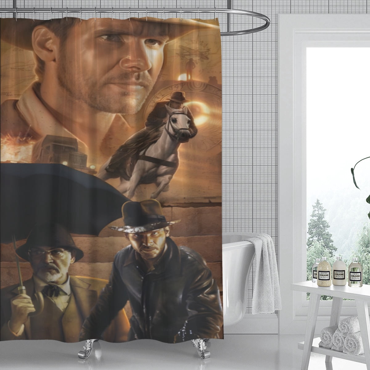 Indiana Jones shower curtain features a bold and iconic print ...