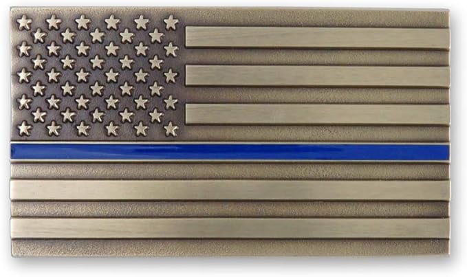 Indiana Metal Craft Thin Blue Line Belt Buckle Solid Brass with Enamel ...