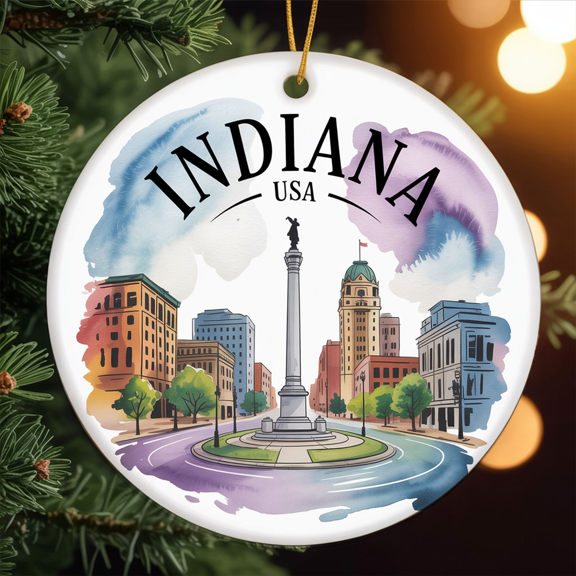 Indiana, Monument Circle Travel Ornament – Custom Ceramic Ornament for ...