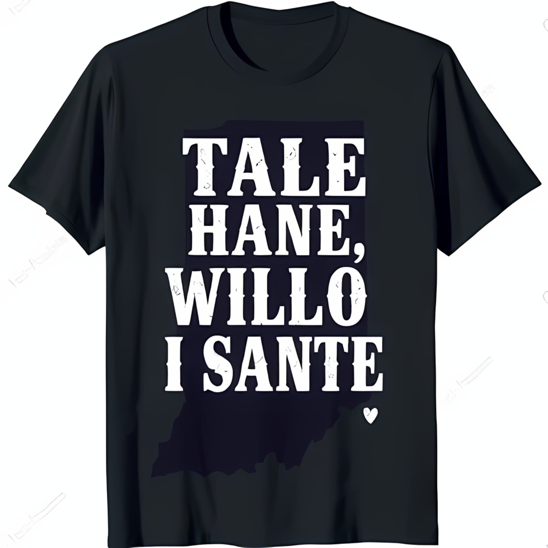 Indiana Outline Graphic Black T-Shirt with 'Tale Hane Willo Isante ...