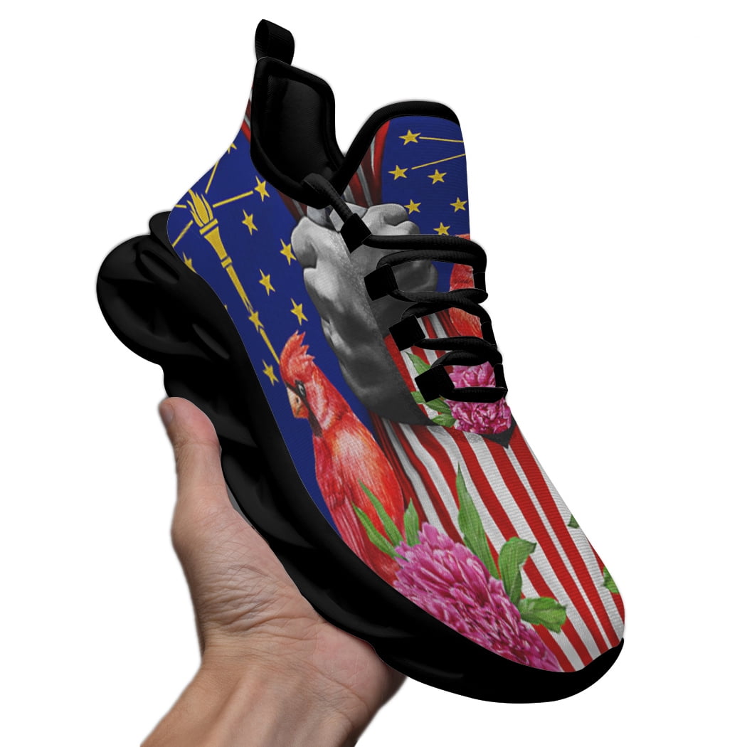 Indiana State Cardinal With Peony Flower Shoes Sneakers Black Size 10 ...