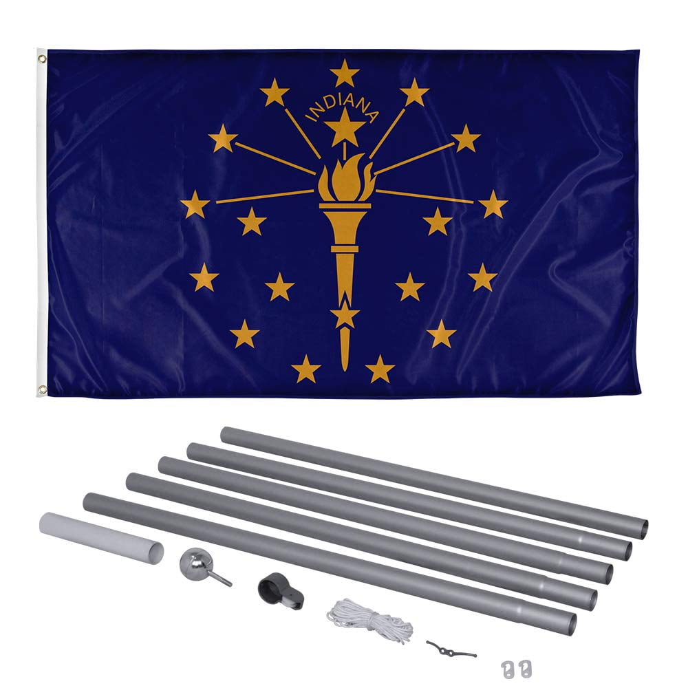 Indiana State Flag and 20ft Flagpole with PVC Ground Insert Included ...