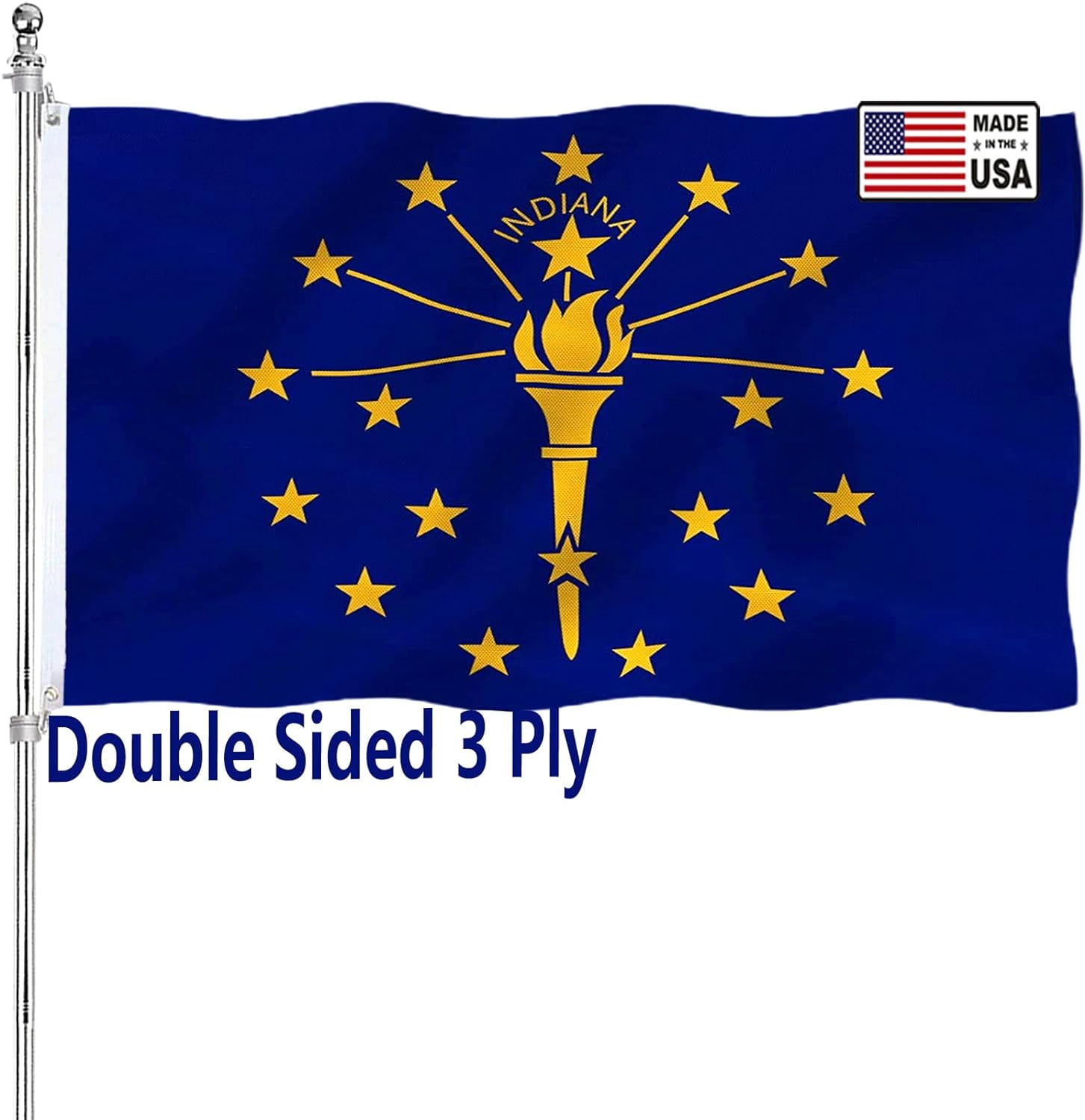 Indiana State Flag 3x5 Double Sided Outdoor Heavy Duty Indiana Hoosier ...