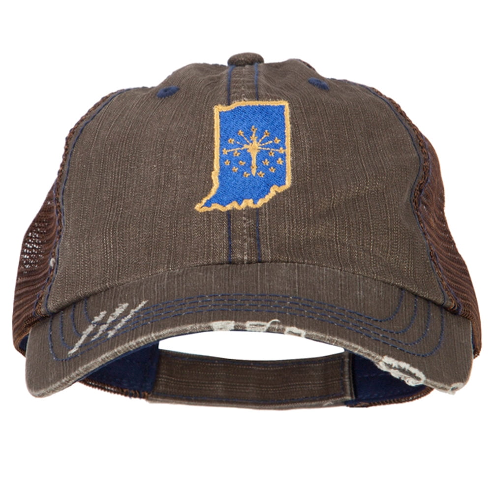Indiana State Flag Map Embroidered Low Profile Cotton Mesh Cap - Brown ...