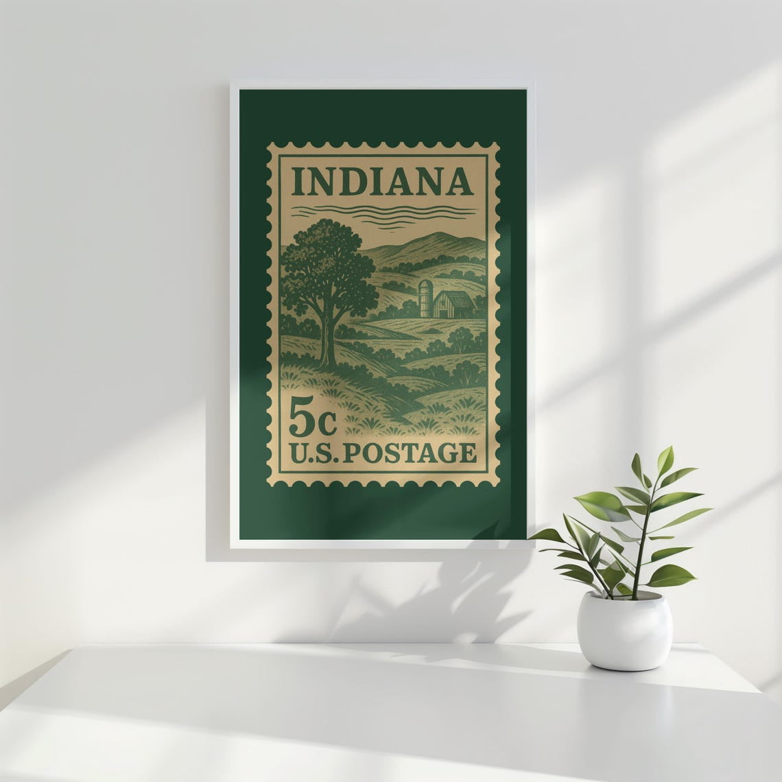 Indiana State Postage Stamp Print, Vintage Style Us Postage Stamp Wall ...