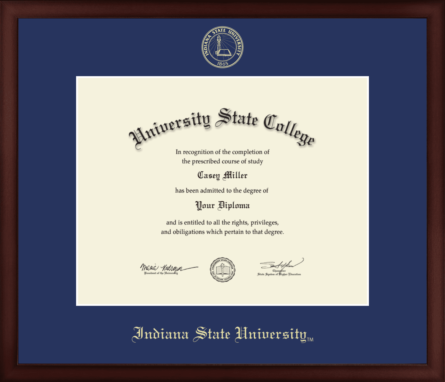 Indiana State University Diploma Frame, Document Size 14" x 11 ...