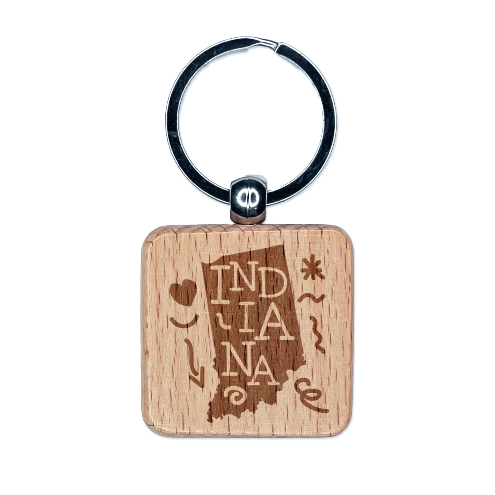 Indiana State with Text Swirls Square Keychain Charm Tag - Engraved ...