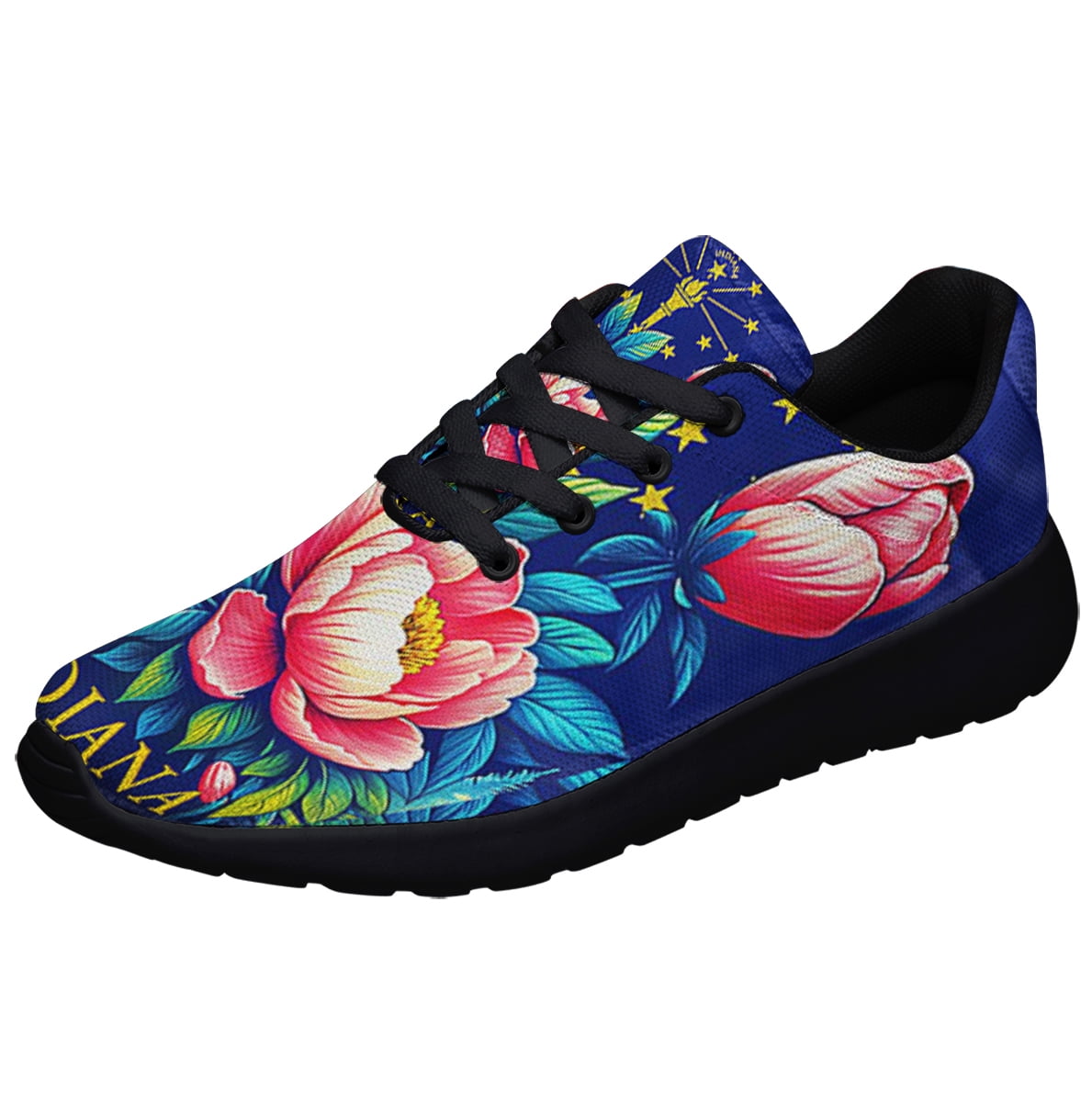Indiana Stte Symbols Cardinal and Peony Flower Shoes Sneakers Black ...