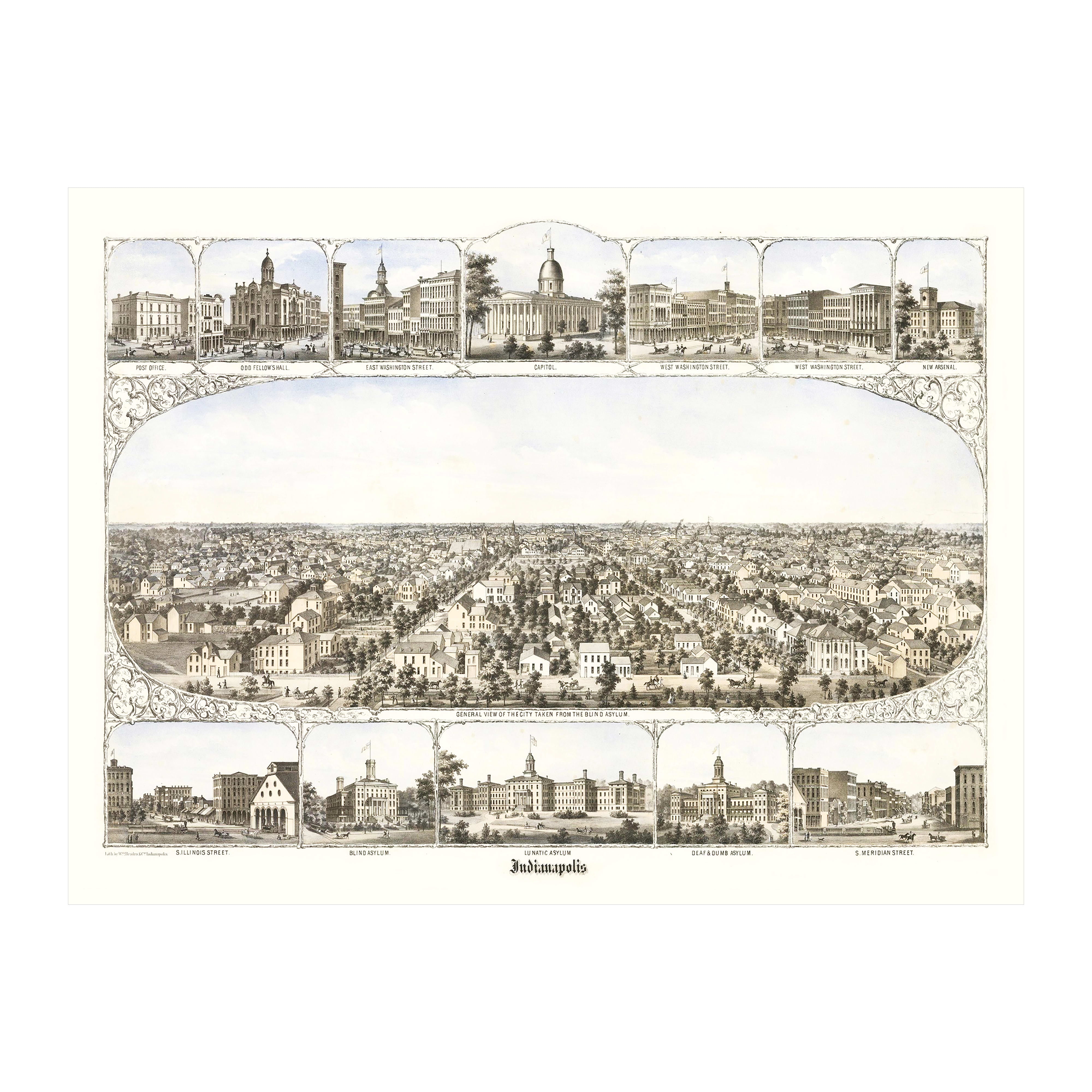 Indianapolis Art, 1860 Vintage Map of Indianapolis Indiana, IN History ...