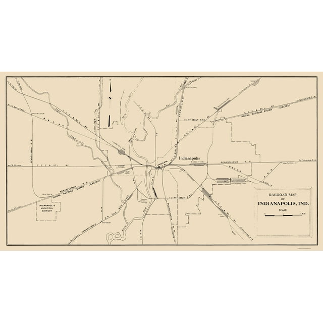 Railroad Map - Indianapolis Indiana Railroad - Monon Railway 1950 - 23 ...