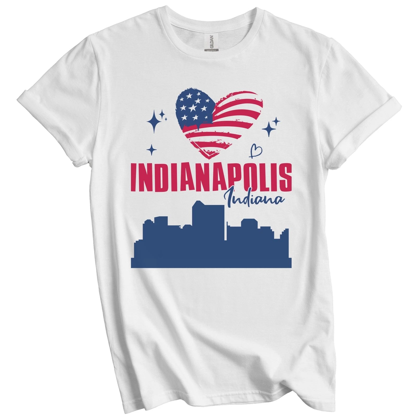 Indianapolis Indiana Skyline American Flag Heart 4th of July T-Shirt ...