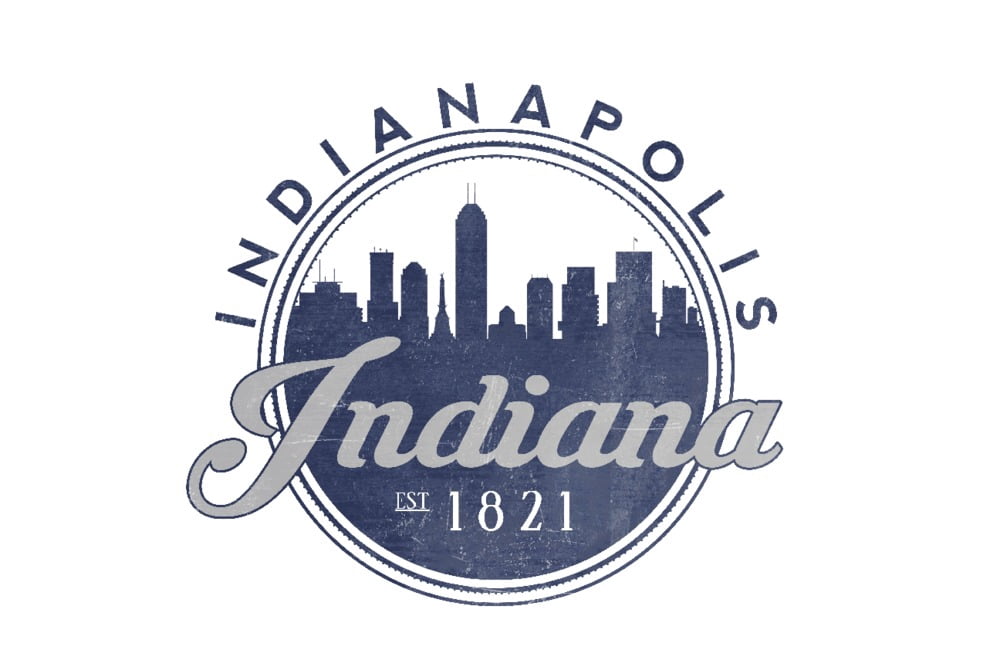 Indianapolis, Indiana, Skyline Seal (Blue), Established 1821 (16x24 ...