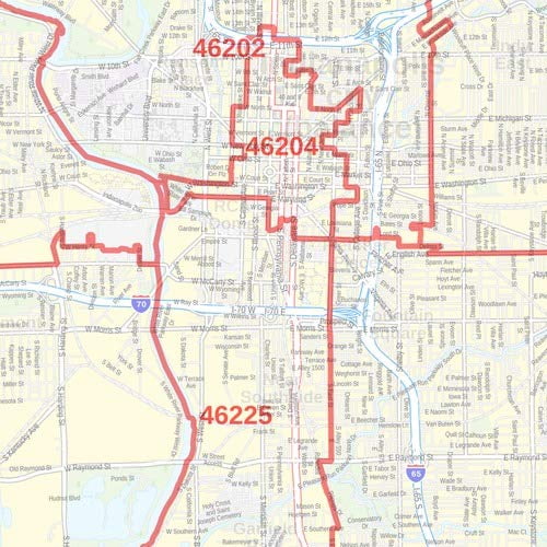 Indianapolis, Indiana Zip Codes - 36" x 48" Paper Wall Map - Walmart.com