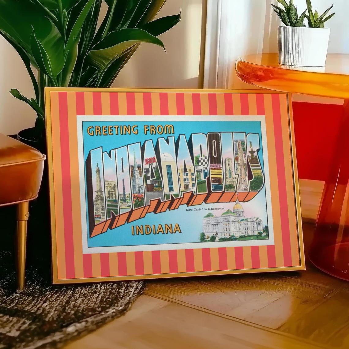 Indianapolis Print Vintage Indiana Retro Indy Decor Orange And Red ...