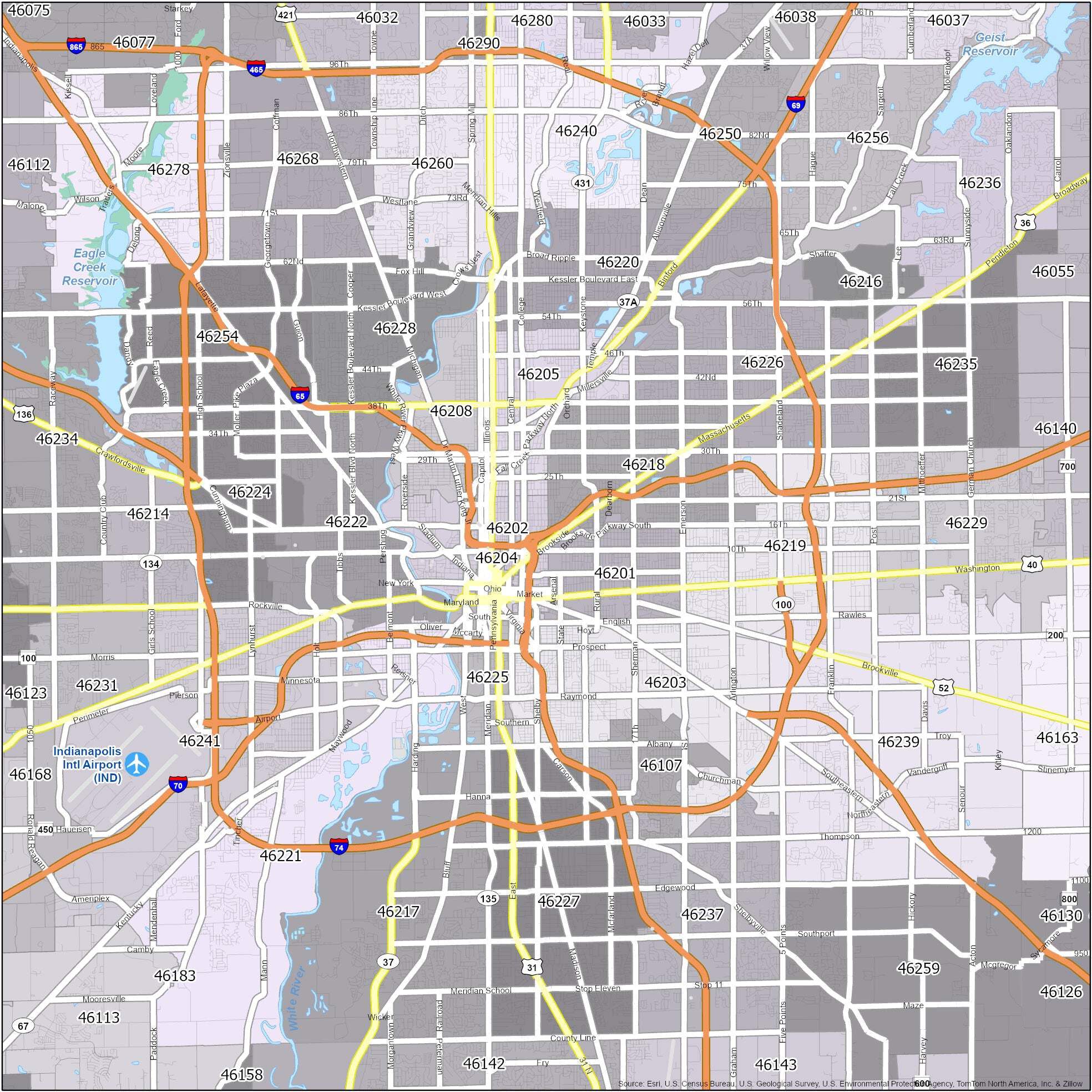 Indianapolis Zip Code Map GLOSSY POSTER PICTURE PHOTO PRINT BANNER ...