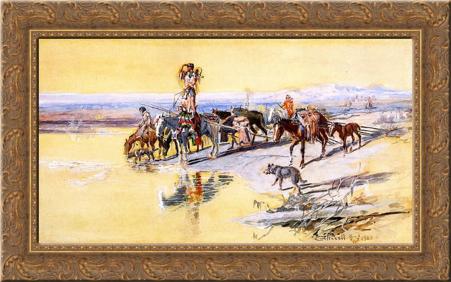 Indians Traveling on Travois 24x16 Gold Ornate Wood Framed Canvas Art ...