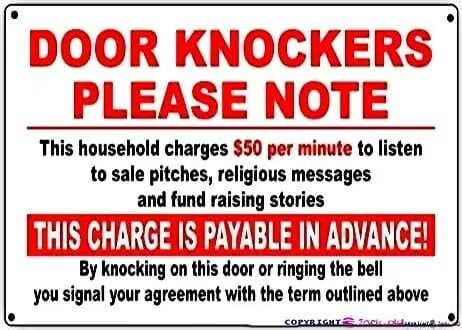 Indication warning sign Door Knockers Please Note This Household 50 ...