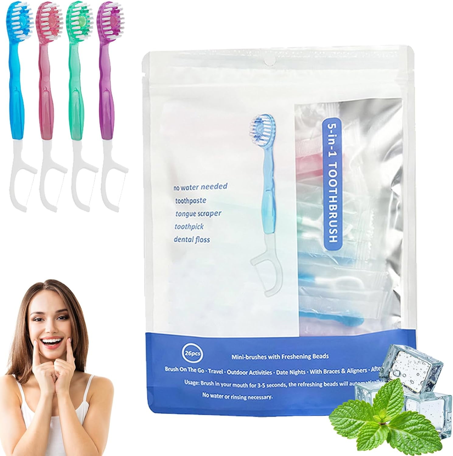 Indicativet 5 in 1 Mini Toothbrush & Floss, Indicativet 5 in 1 mini ...