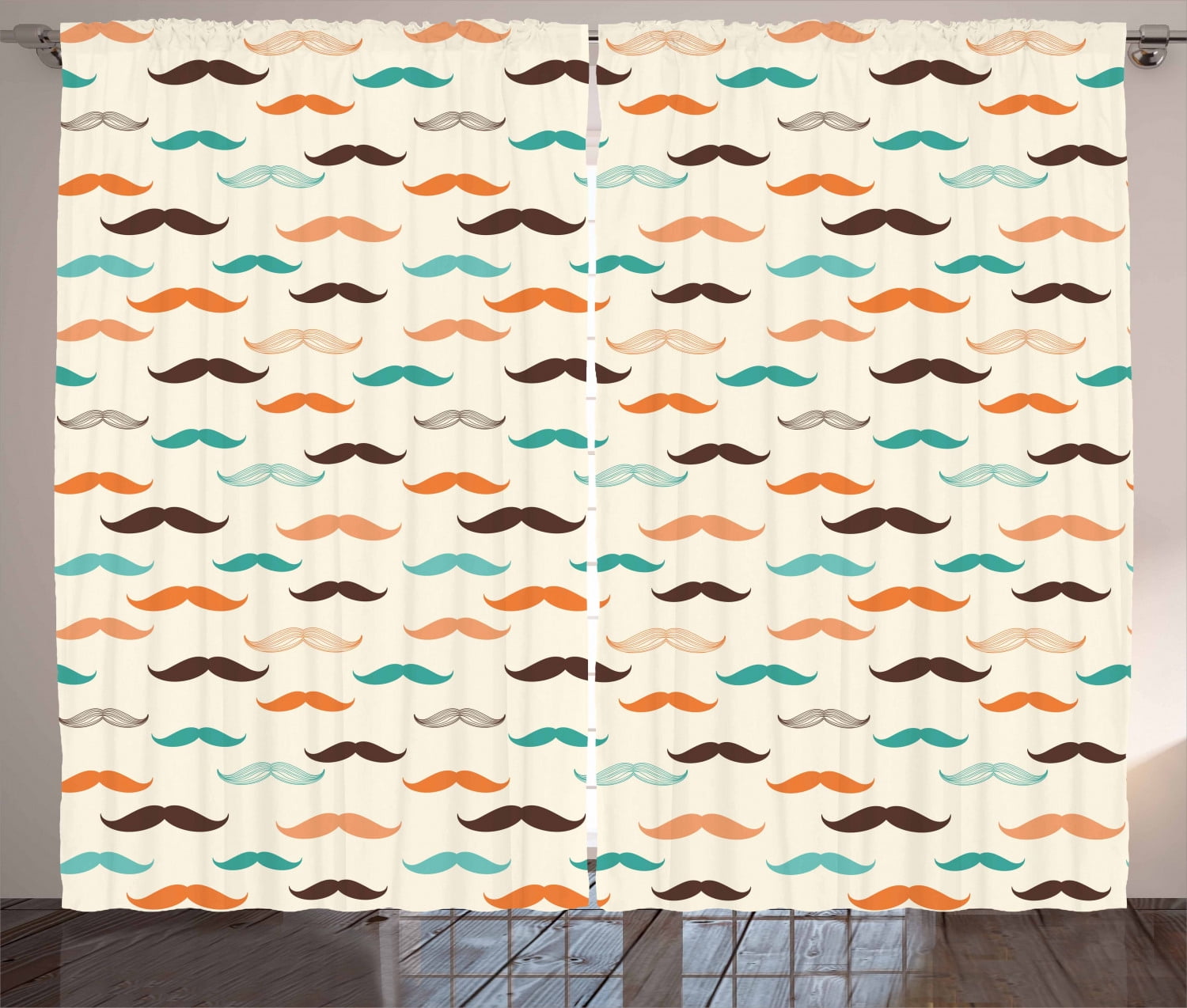 Ambesonne Indie Curtains 2 Panel Set, Retro Mustache Pattern, 108" x 96 ...
