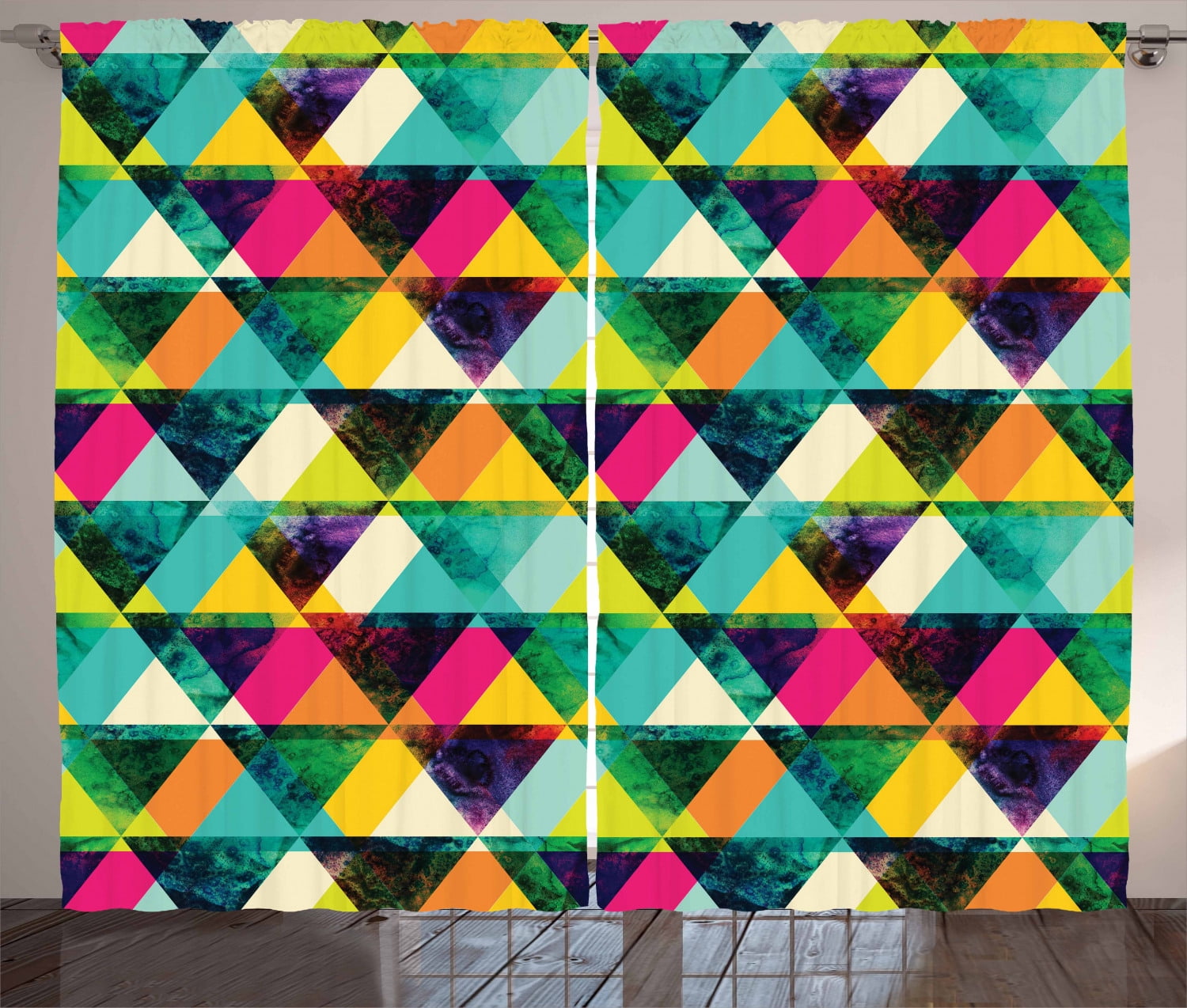 Ambesonne Indie Curtains 2 Panel Set, Vibrant Triangles Grunge, 108" x ...