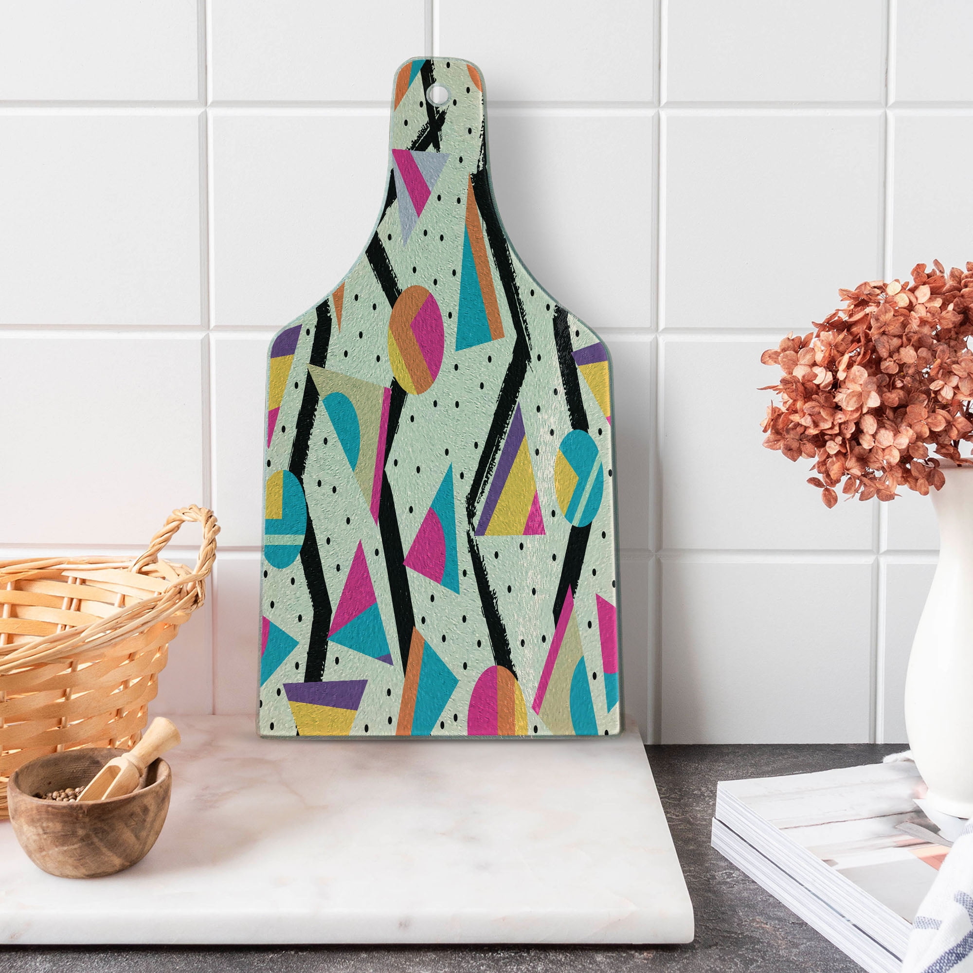 Indie Cutting Board, Eighties Memphis Fashion Style Geometric Abstract ...