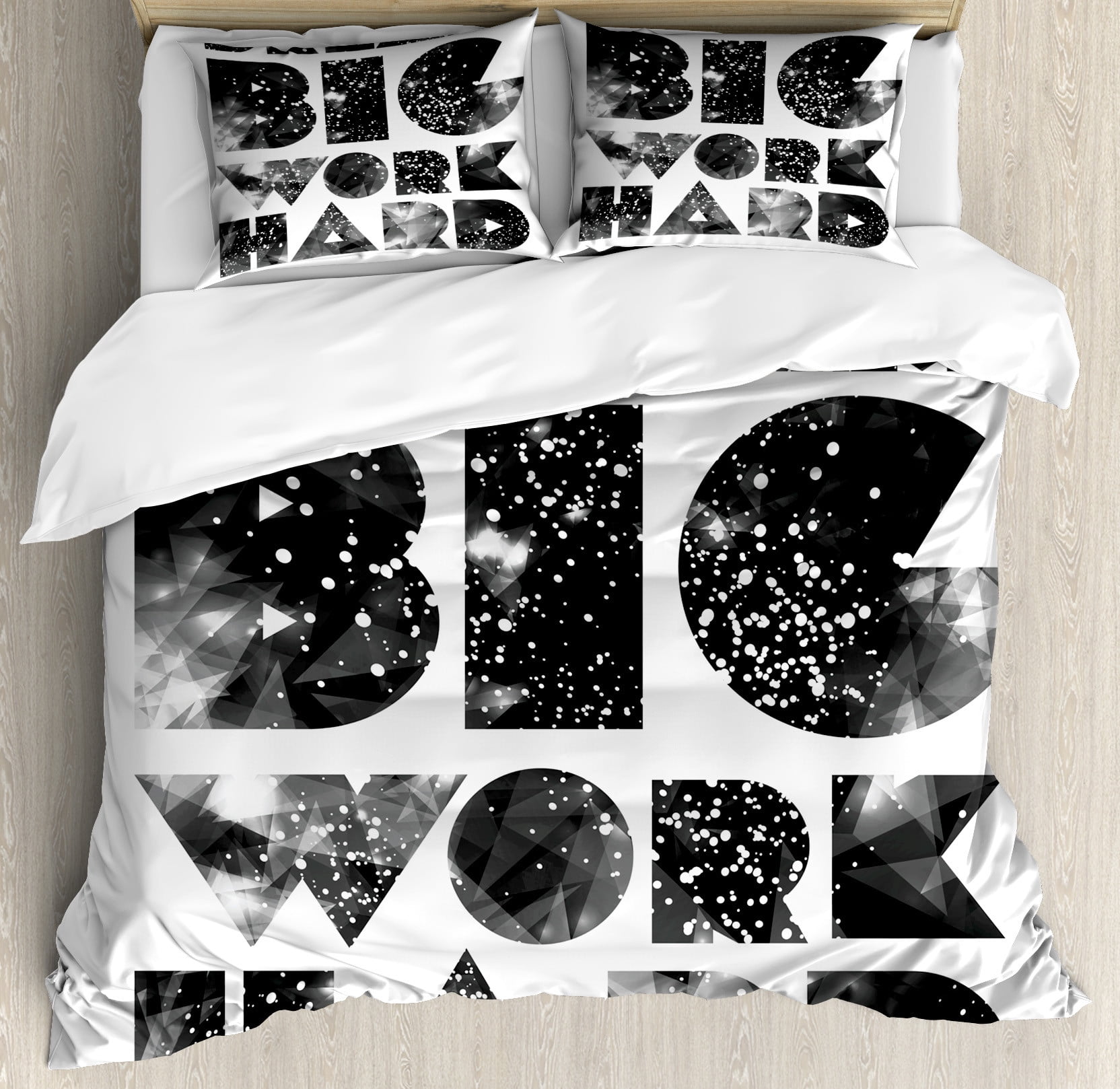 Indie Duvet Cover Set, Dream Big Work Hard Typography Design with ...