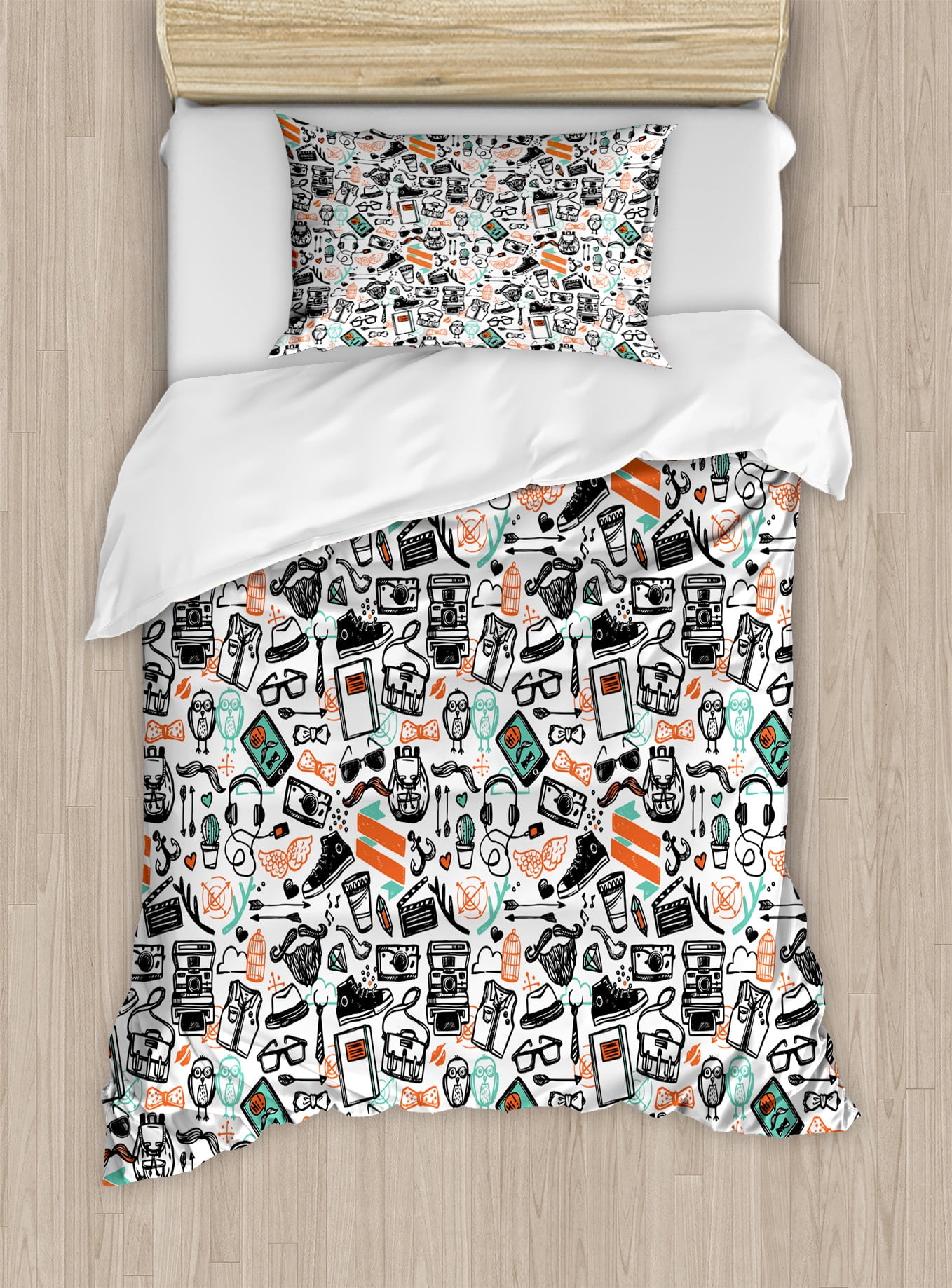 Indie Duvet Cover Set, Hipster Fashion Themed Pattern Clothing ...