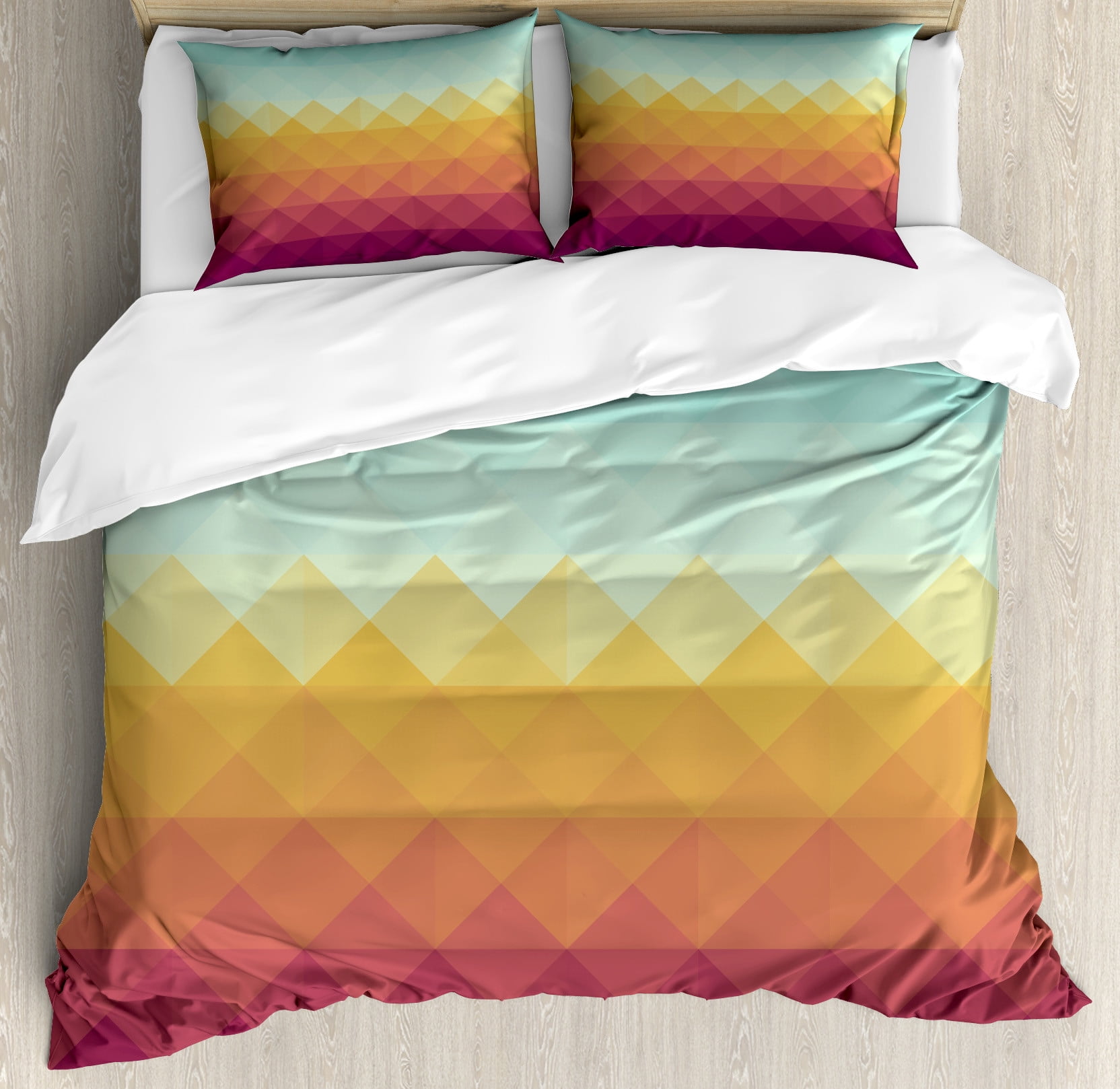 Indie Duvet Cover Set, Mosaic Inspired Abstract Checkered Pattern ...