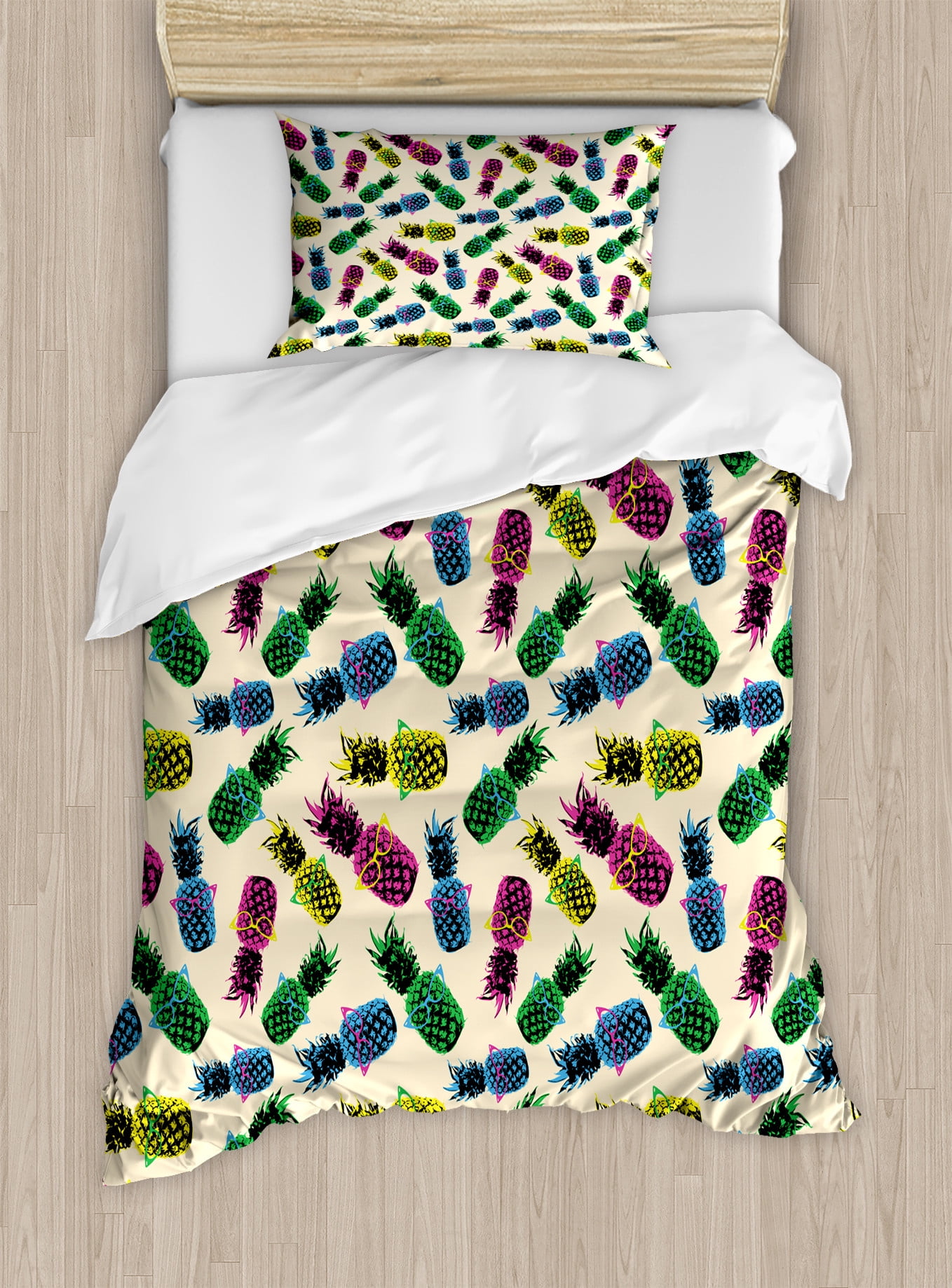 Indie Duvet Cover Set, Retro 80s Summer Pattern Tropical Fruit ...