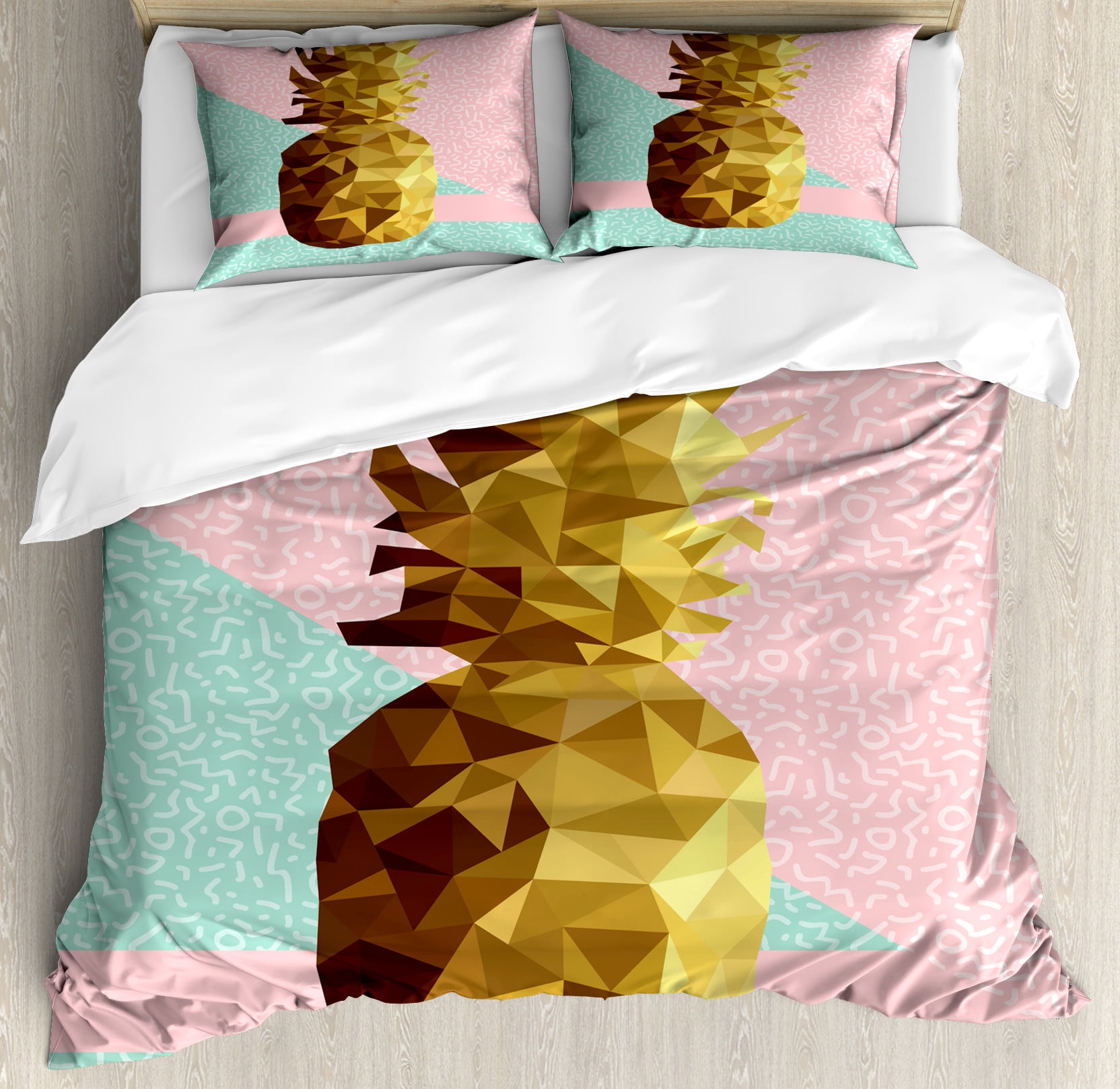 Indie Duvet Cover Set, Retro Summer Concept Pineapple Fruit in Poly ...