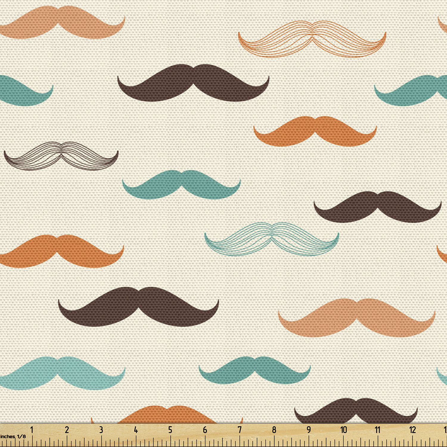 Ambesonne Indie Fabric by the Yard Upholstery, Retro Mustache Pattern ...