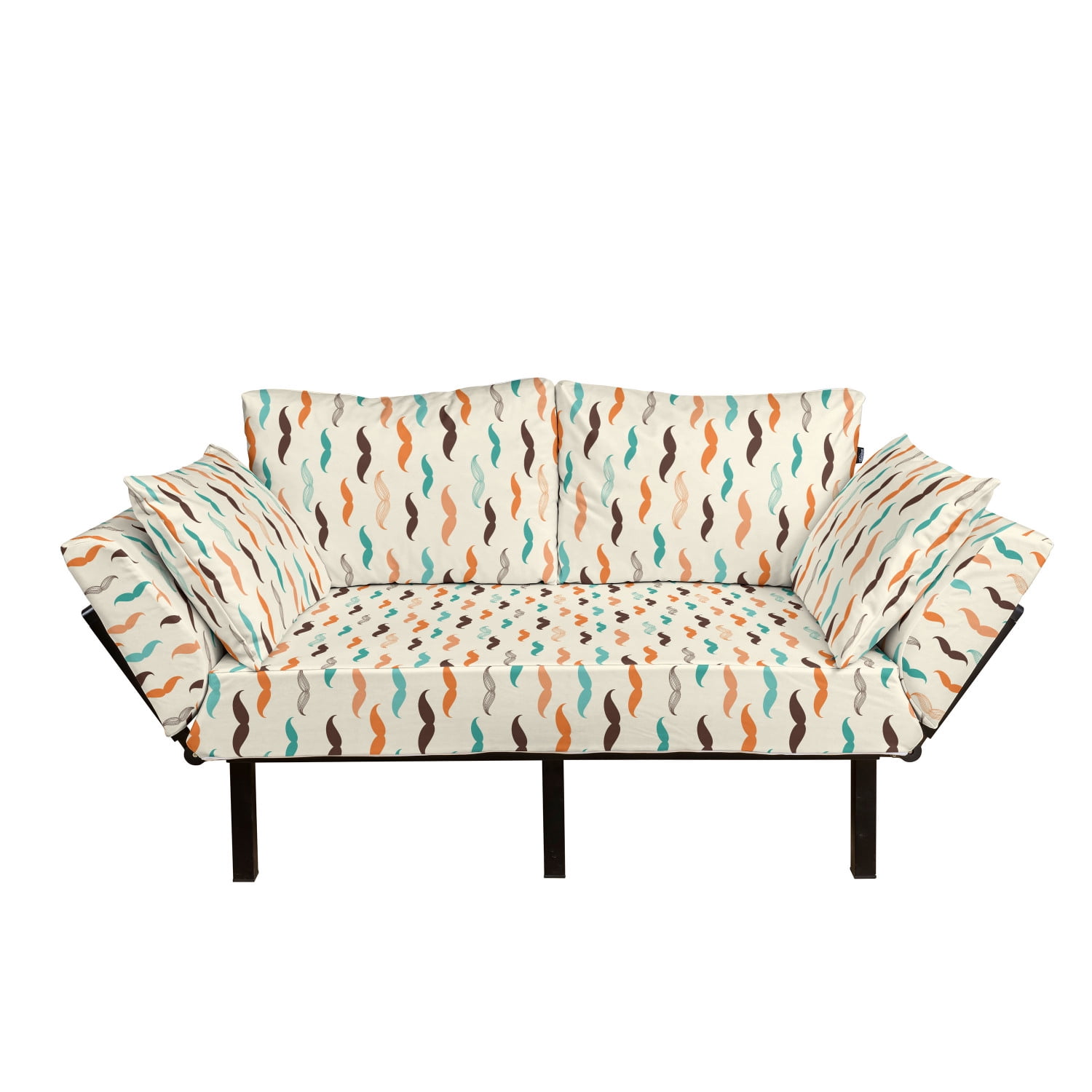 Indie Futon Couch, Retro Mustache Pattern in Different Colors Curly ...