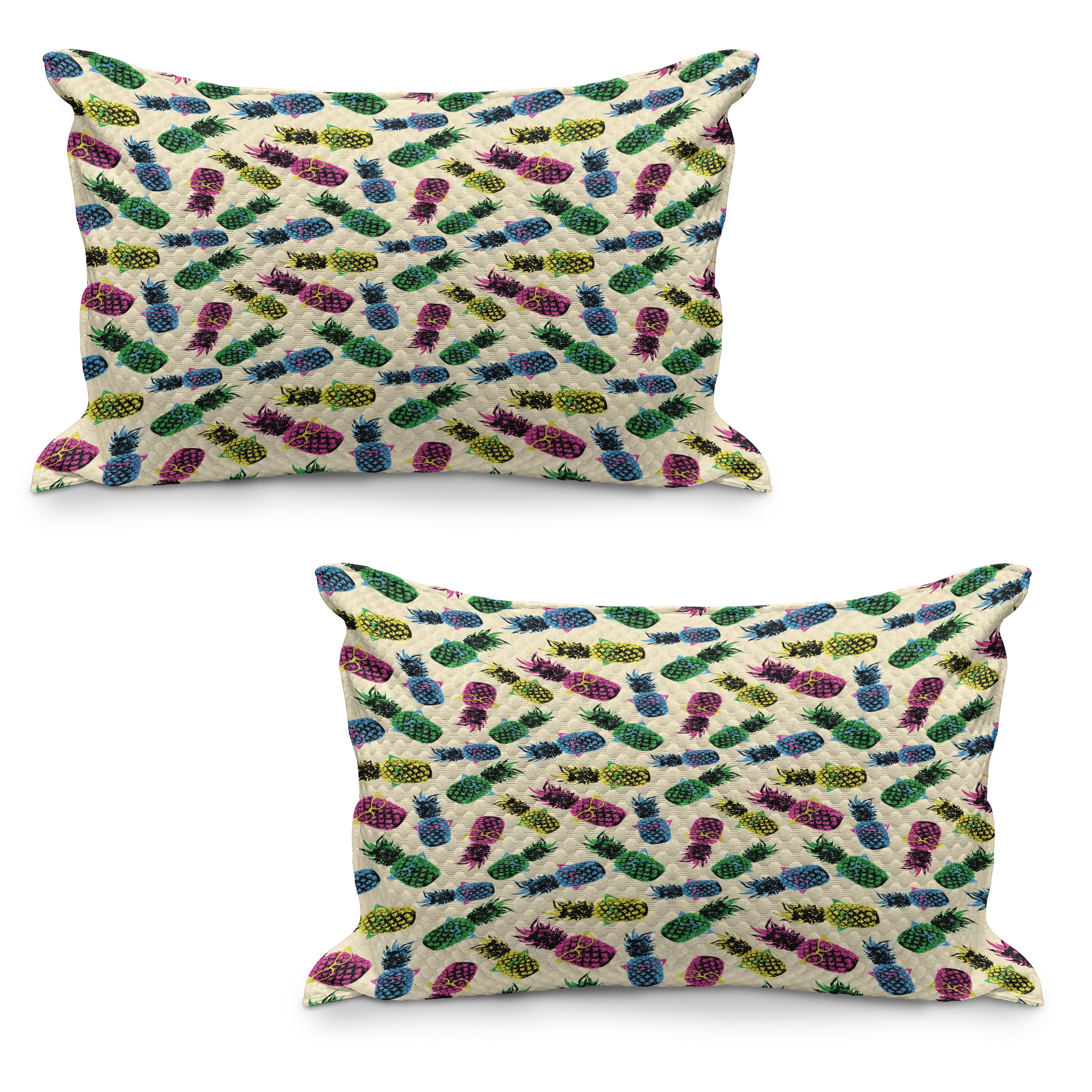 Indie Quilted Pillowcover Set of 2, Retro 80s Summer Pattern Tropical ...