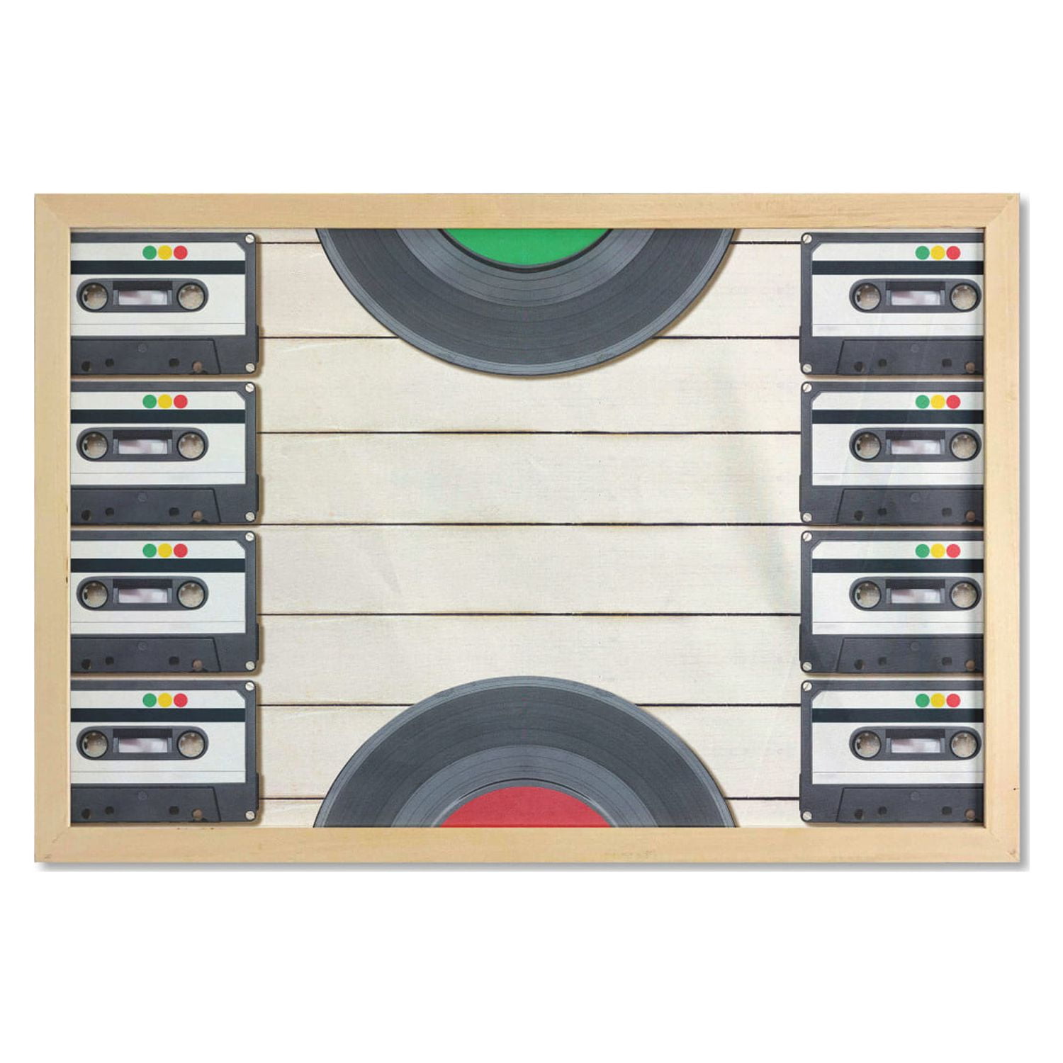 Indie Wall Art with Frame, Top View of Audio Cassettes Gramophone ...