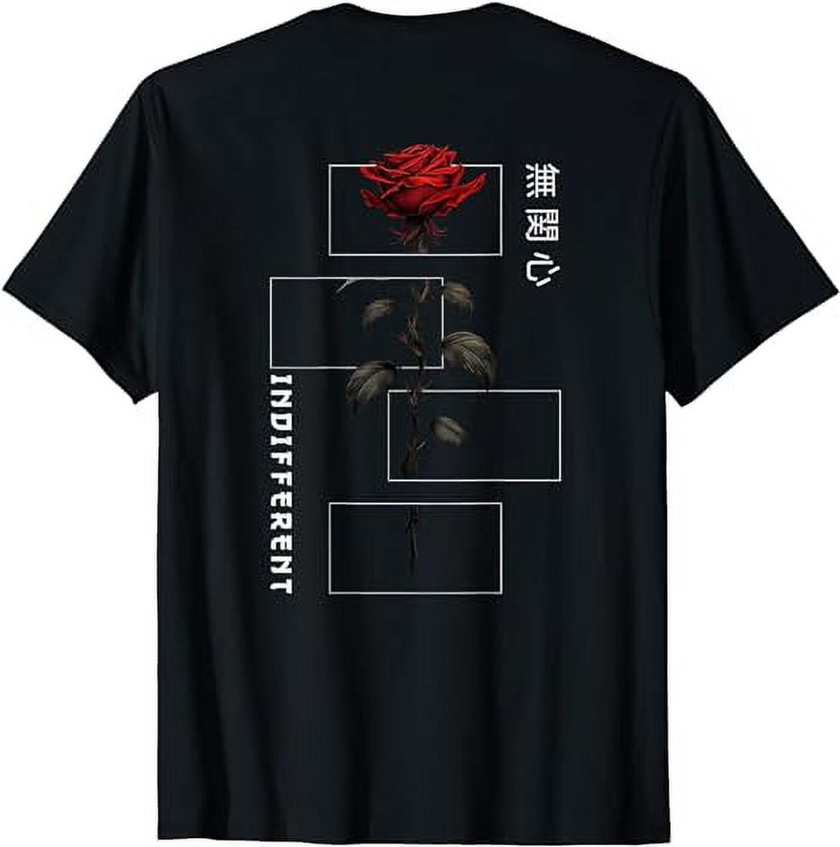 Indifferent Japanese Signs Edgy Aesthetic Rose Backprint T-Shirt ...