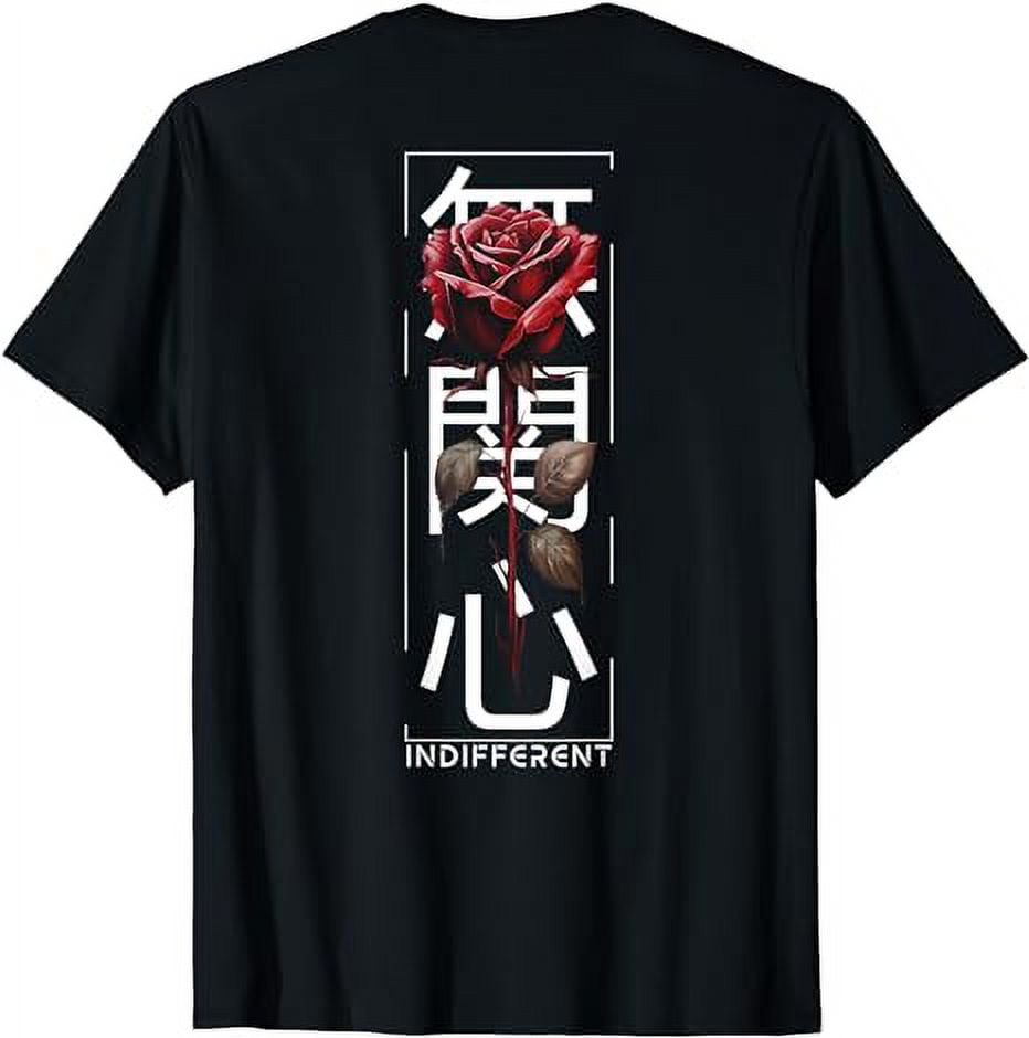 Indifferent Rose Backprint Japanese Signs Edgy Aesthetic T-Shirt ...