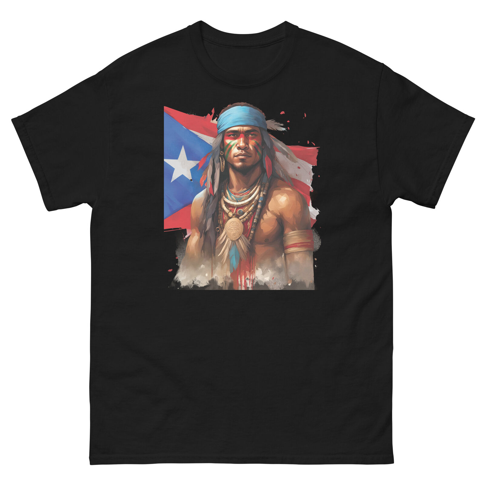 Indigenous Taino Man Warrior Puerto Rican Flag Caribbean Men's Classic ...